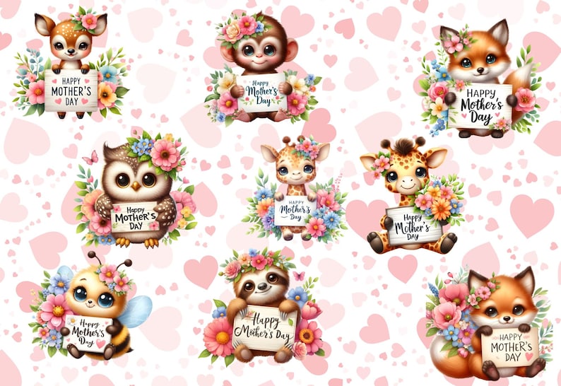 Watercolor Mothers Day Clipart Images, Baby Animals Clipart, Cute ...