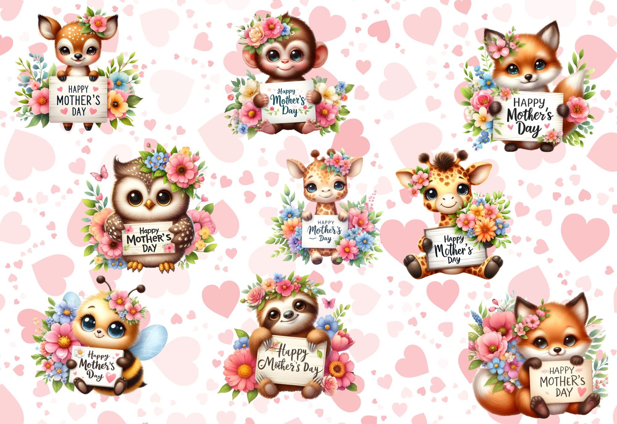 Watercolor Mothers Day Clipart Images, Baby Animals Clipart, Cute ...