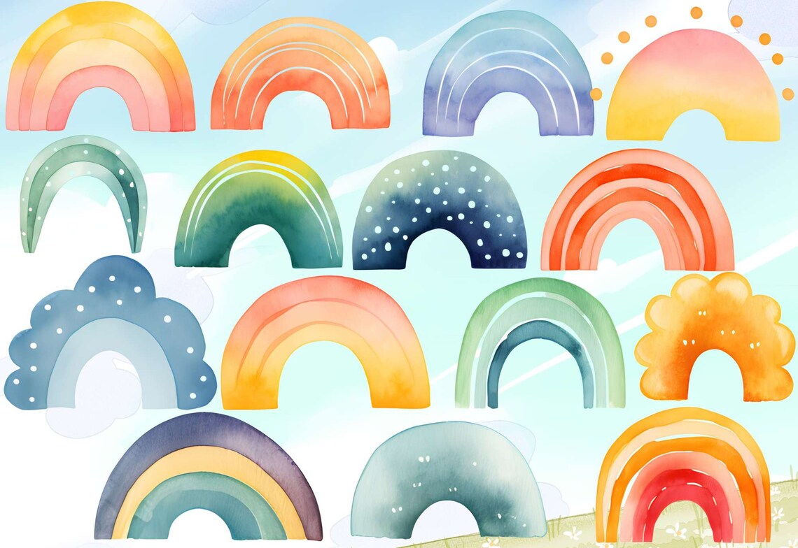 Watercolor Rainbow Clipart Rainbow PNG Boho Rainbow - Etsy