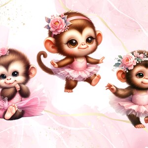 Cute Monkey Clipart, Ballerina Monkey PNG, Watercolor Monkey Clipart ...