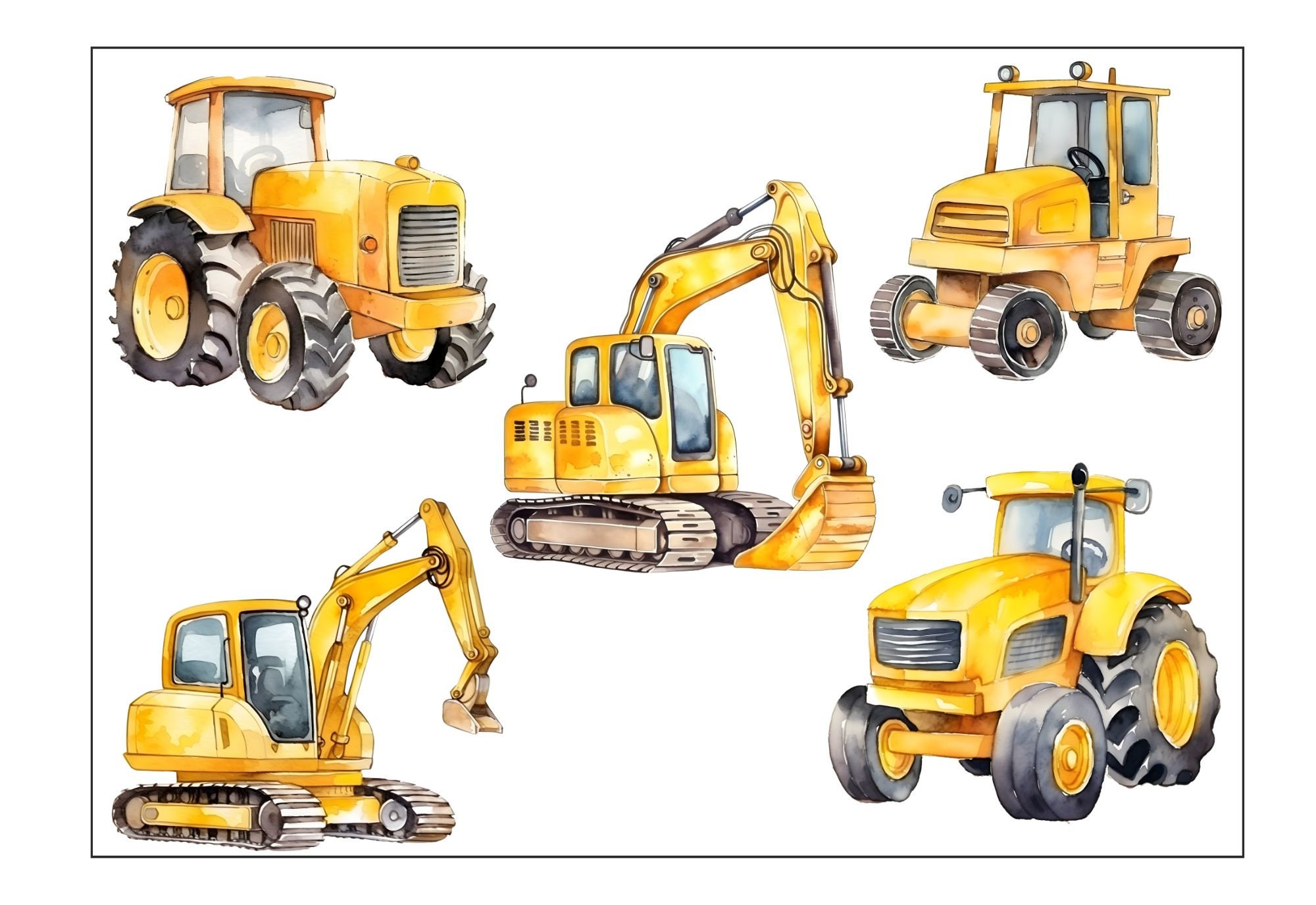 Watercolor Construction Vehicle Clipart, Cute Construction Birthday ...