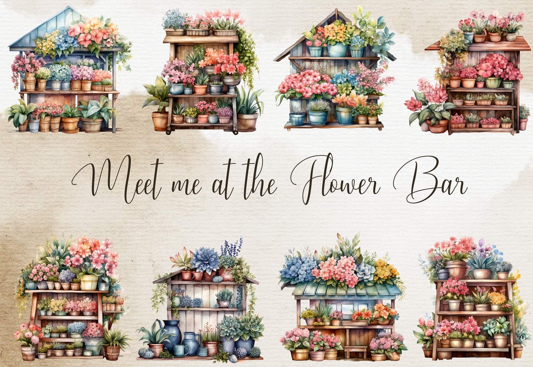 Watercolor Flower Stand Clipart: Florist PNG Bundle (commercial Use) - Etsy