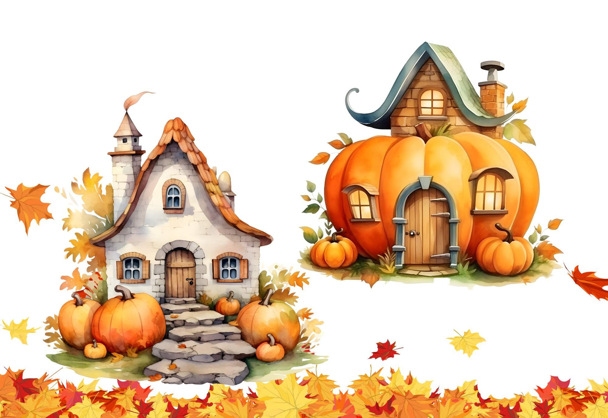 Pumpkin House Clipart, Autumn Fantasy House Clipart, Fall Clipart ...