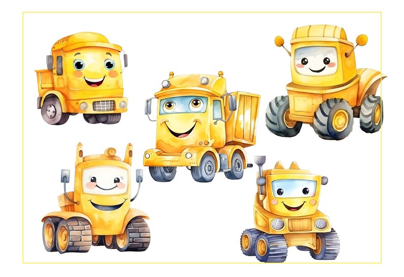 Watercolor Construction Vehicle Clipart, Cute Construction Birthday ...