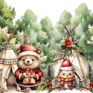 Woodland Christmas Clipart, Watercolor Winter Christmas Animals, Cute ...