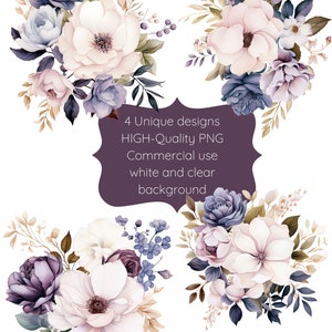 Blue and White Elegant Watercolor Wildflower Bouquet PNG Clipart, PNG ...