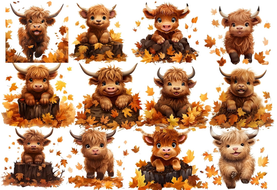 Highland Cow Fall Clipart, Highland Cow Png Clipart, Watercolor Clipart ...