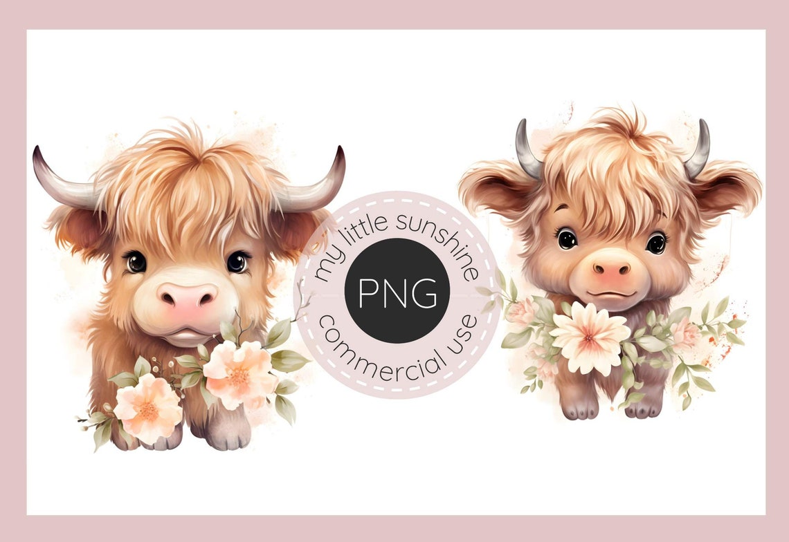 Baby Highland Cow Floral Clipart Png Nursery Print Highland - Etsy UK