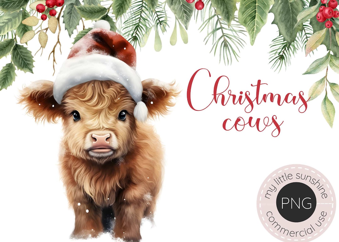 Highland Cow Christmas Clipart Png, Nursery Print, Highland Cow Winter ...