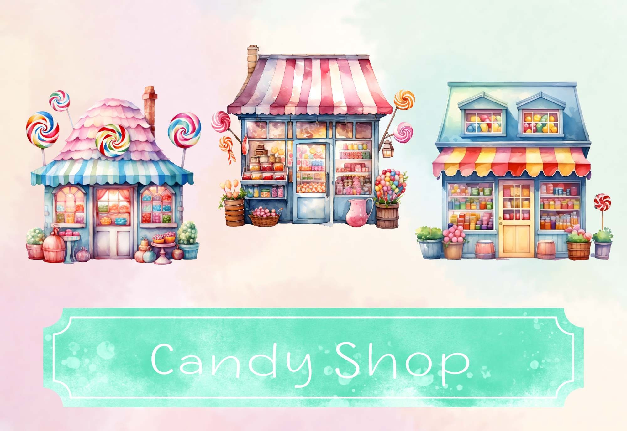 Watercolor Candystore Clipart - Watercolor Candy Shop Clipart - PNG ...