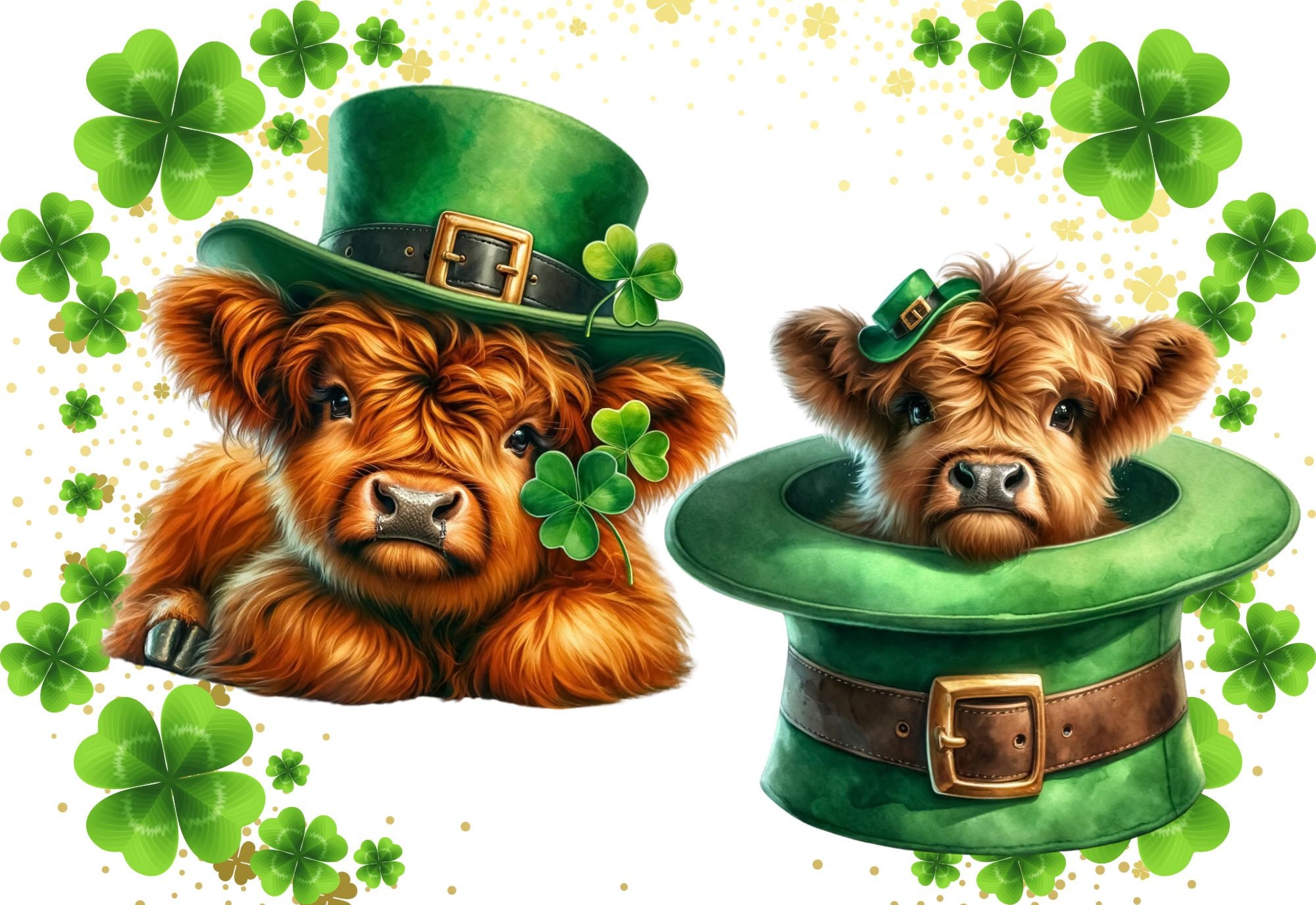 St Patrick Day Highland Cow Clipart, Highland Cow, Cute Saint Patrick ...
