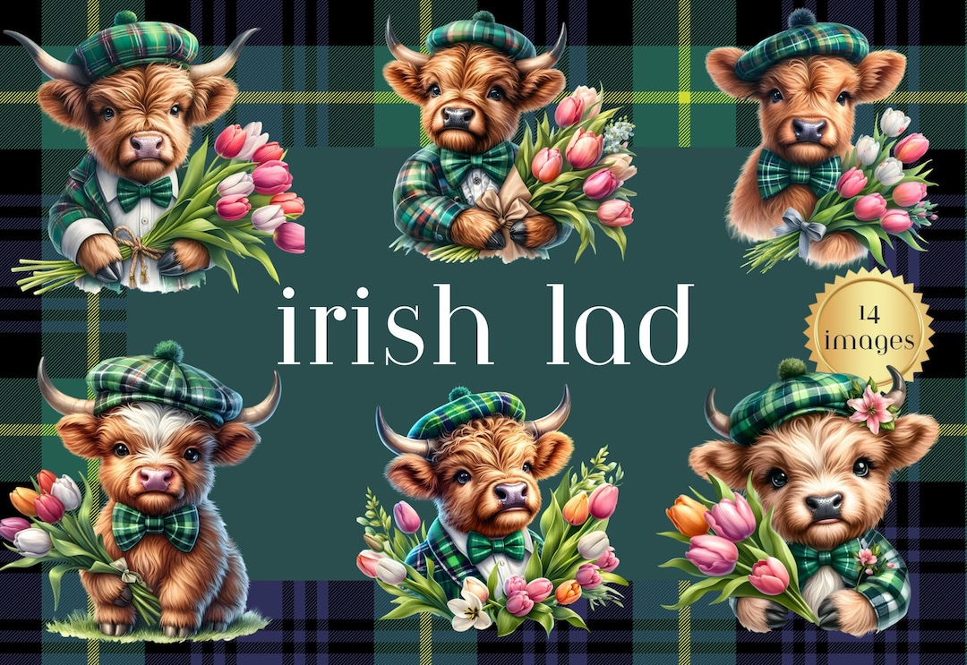 St Patrick Day Highland Cow Clipart, Highland Cow, Cute Saint Patrick ...