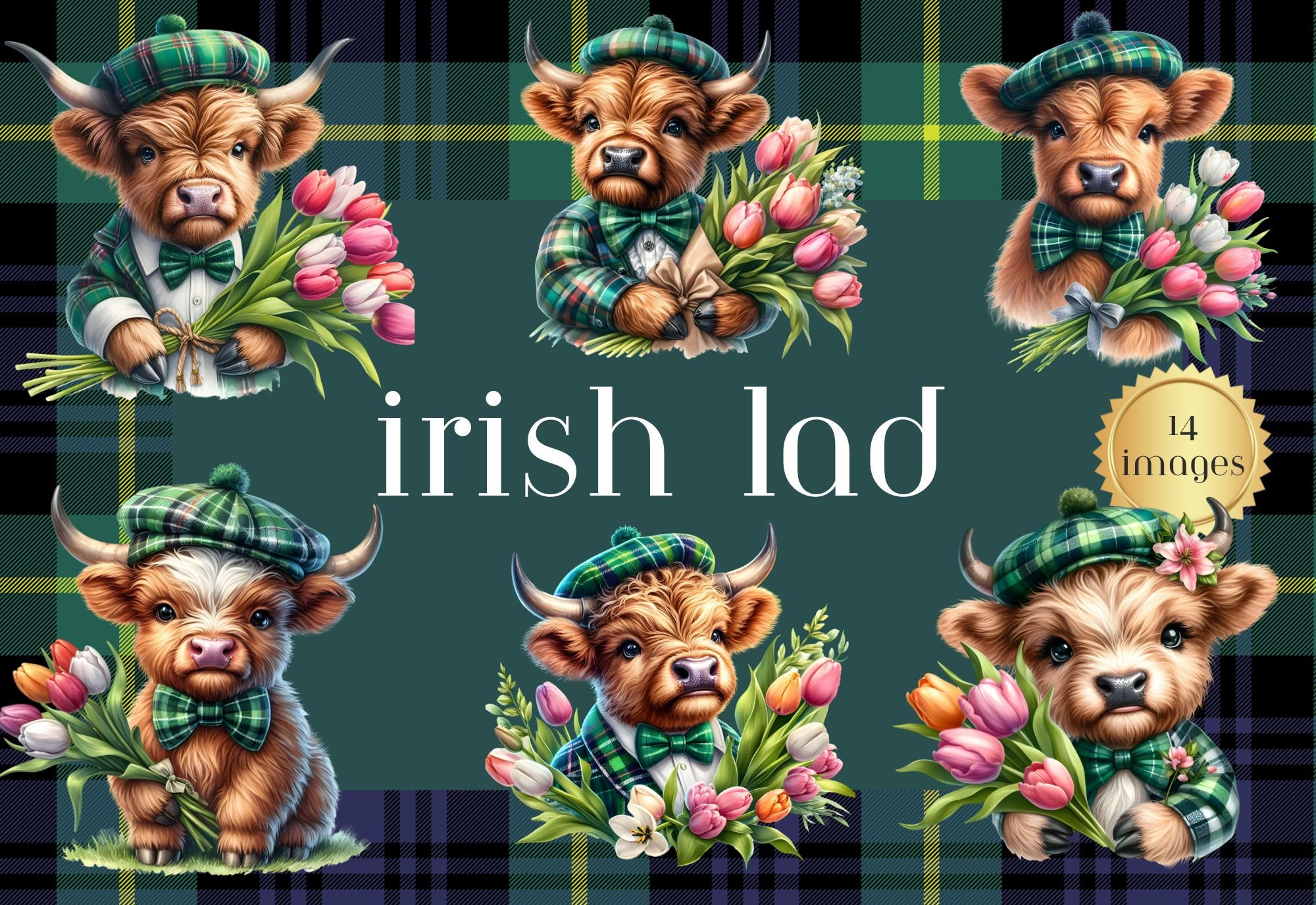 St Patrick Day Highland Cow Clipart, Highland Cow, Cute Saint Patrick ...