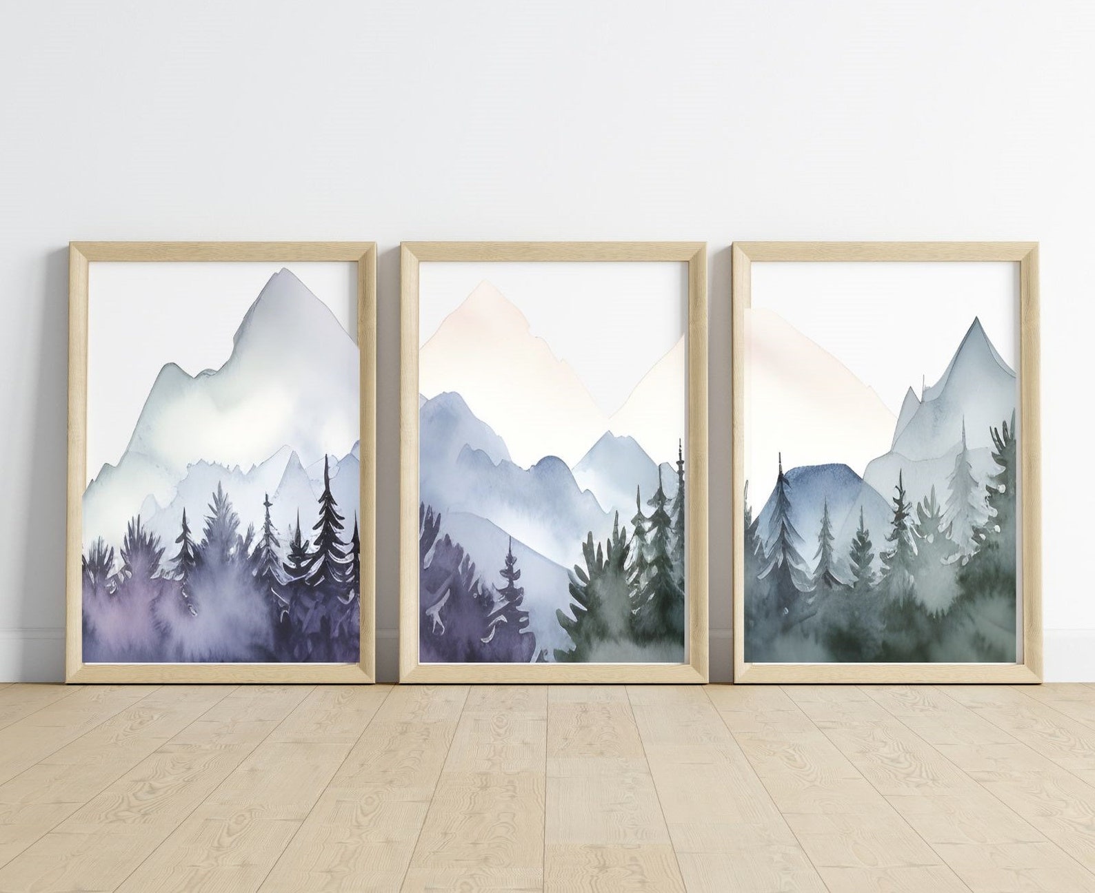 Watercolor Mountain Clipart Borders PNG Bundle, Watercolor Digital ...