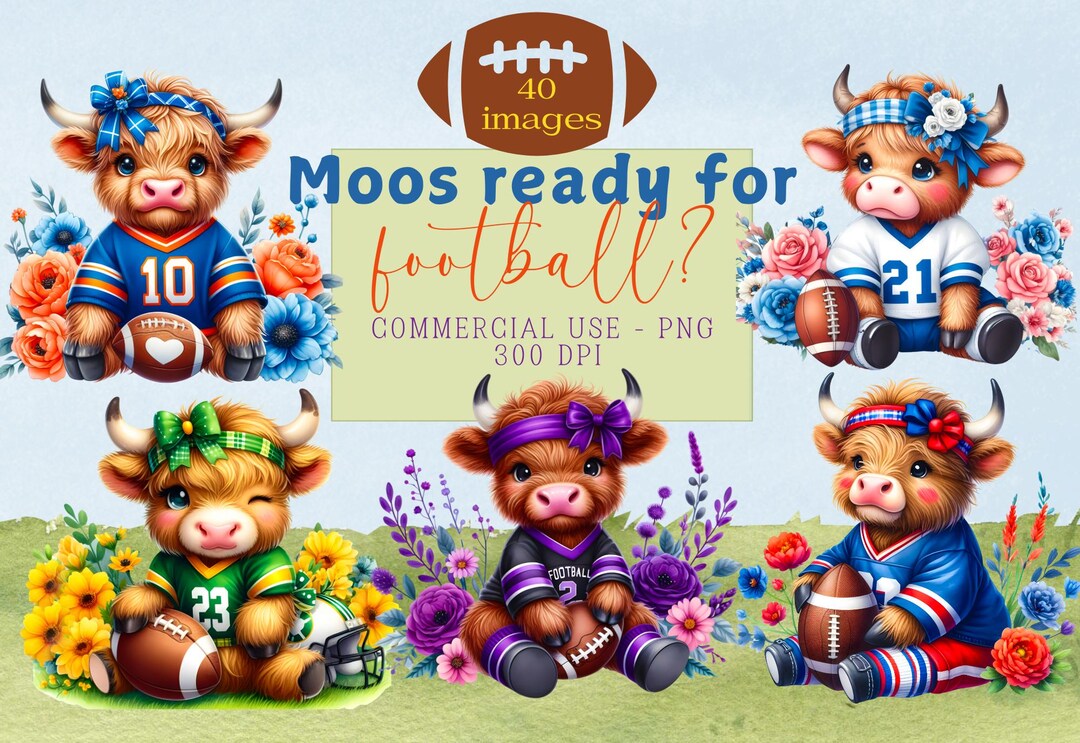 Fall Highland Cow Football Clipart, Digital Download Png, Commercial ...