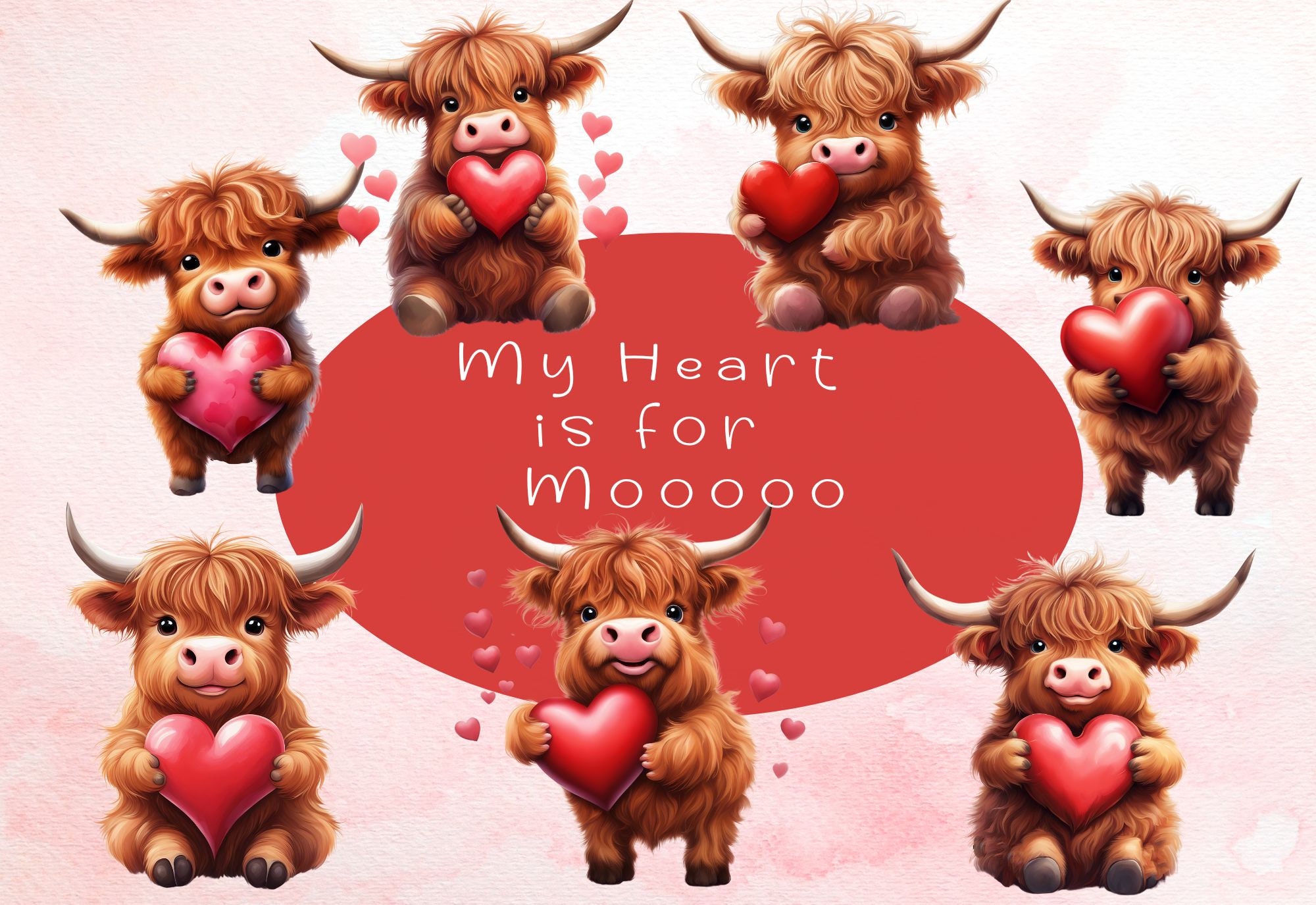 Highland Cow Valentine's Day Clipart PNG, Highland Cow Heart, Romantic ...