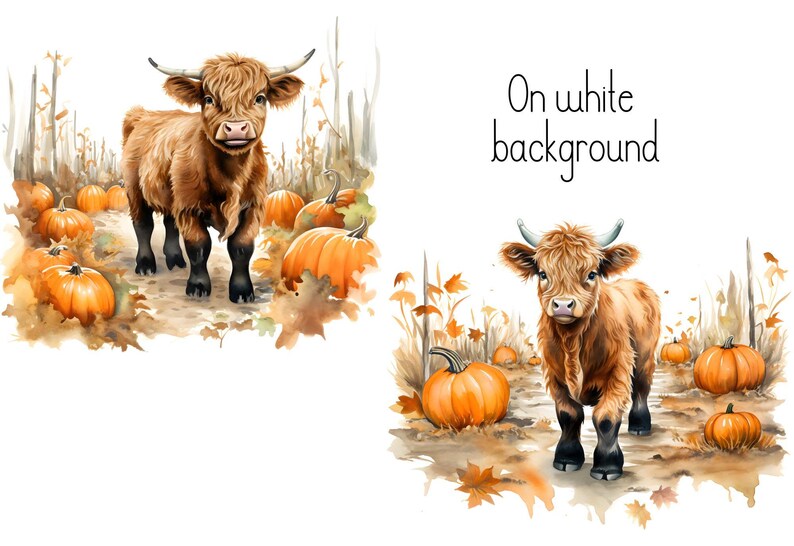 Highland Cow Fall Pumpkin Clipart Png Nursery Print Highland - Etsy