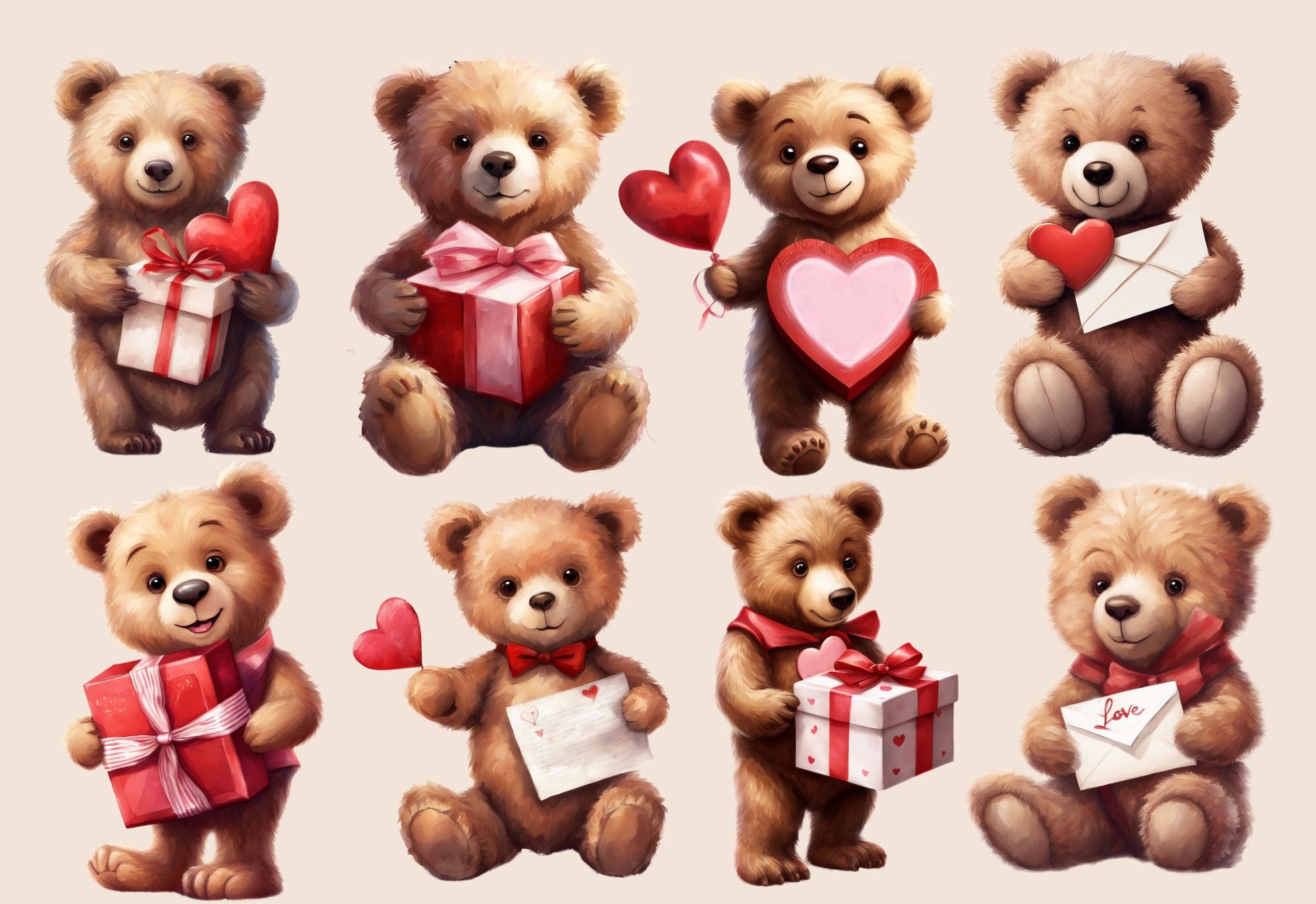 Valentine's Day Bear Clipart PNG, Watercolor Bear Clipart, Romantic ...