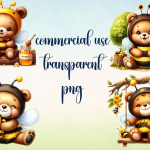 Watercolor Bumble Bee Bear Clipart, Cute Bear Clipart, Bumble Bee ...