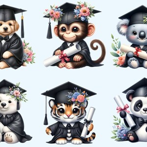Watercolor Graduation Clipart PNG Bundle, Cute Animal Clipart ...