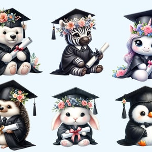 Watercolor Graduation Clipart PNG Bundle, Cute Animal Clipart ...