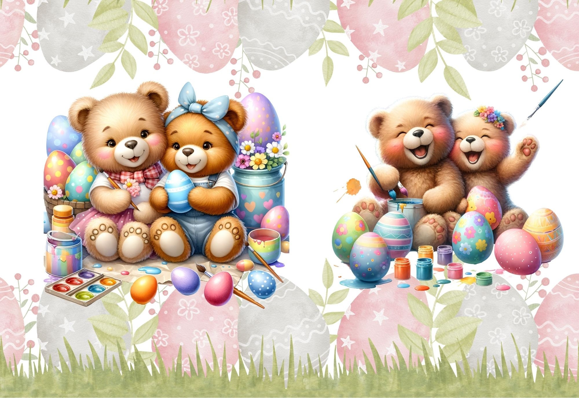 Watercolor Easter Teddy Bear Clipart, Spring Watercolor Clipart, Easter ...