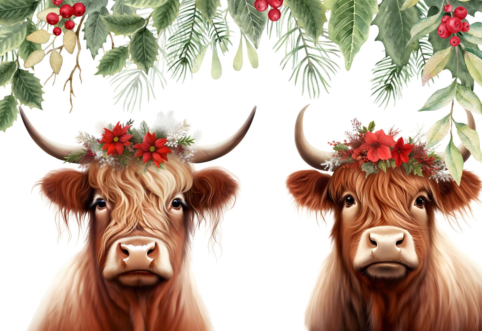 Highland Cow Christmas Clipart Png, Girl Christmas Highland Cow ...