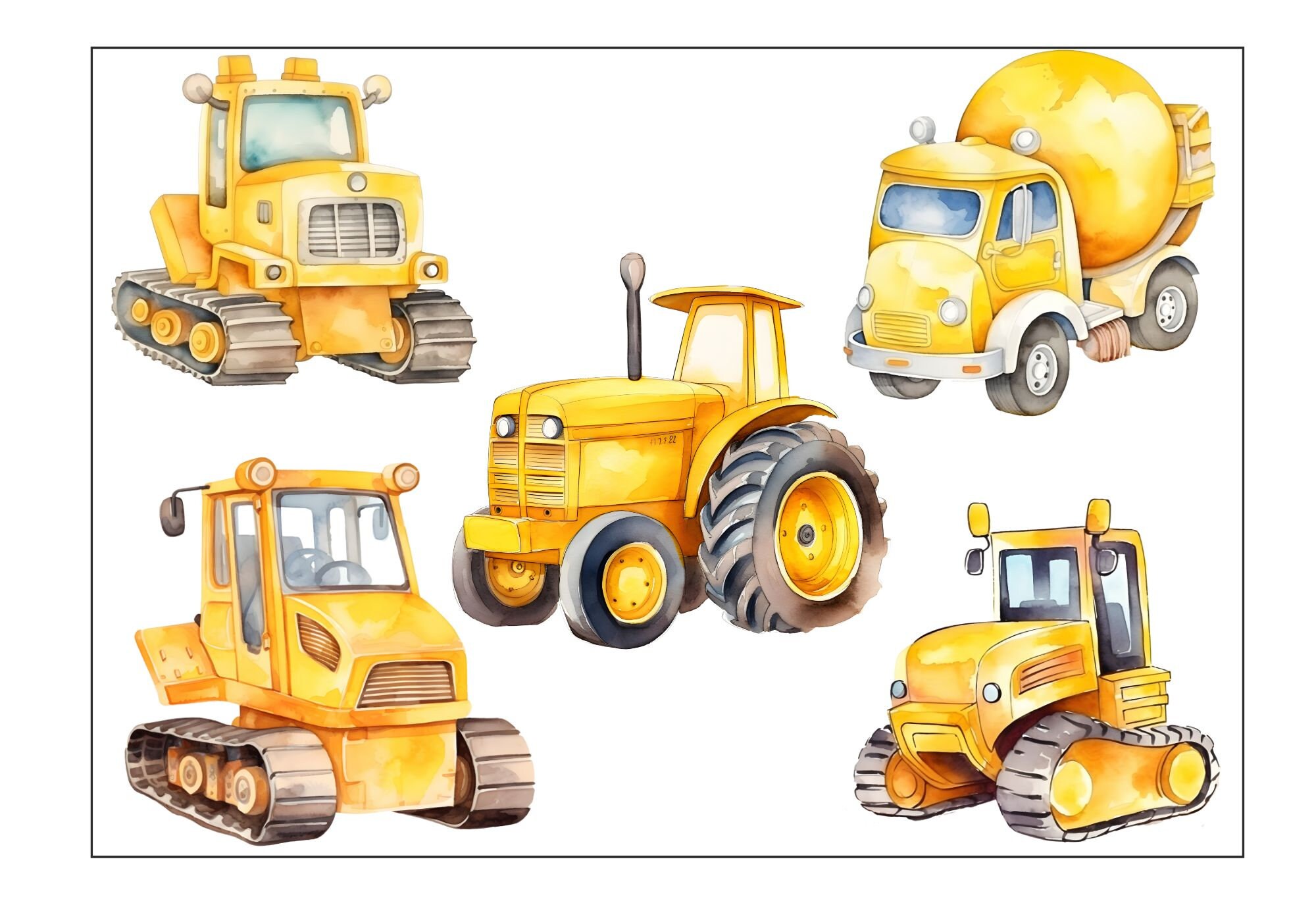 Watercolor Construction Vehicle Clipart, Cute Construction Birthday ...