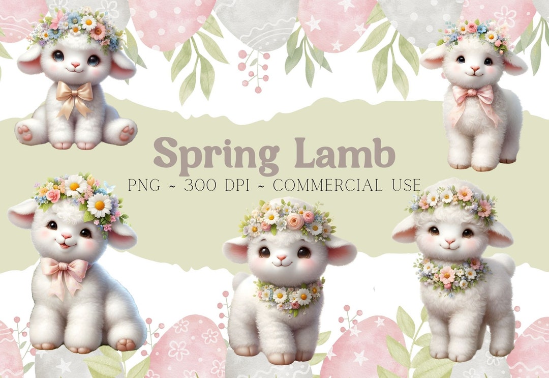 Watercolor Spring Lamb Clipart: Easter PNG Animal Graphics (digital ...