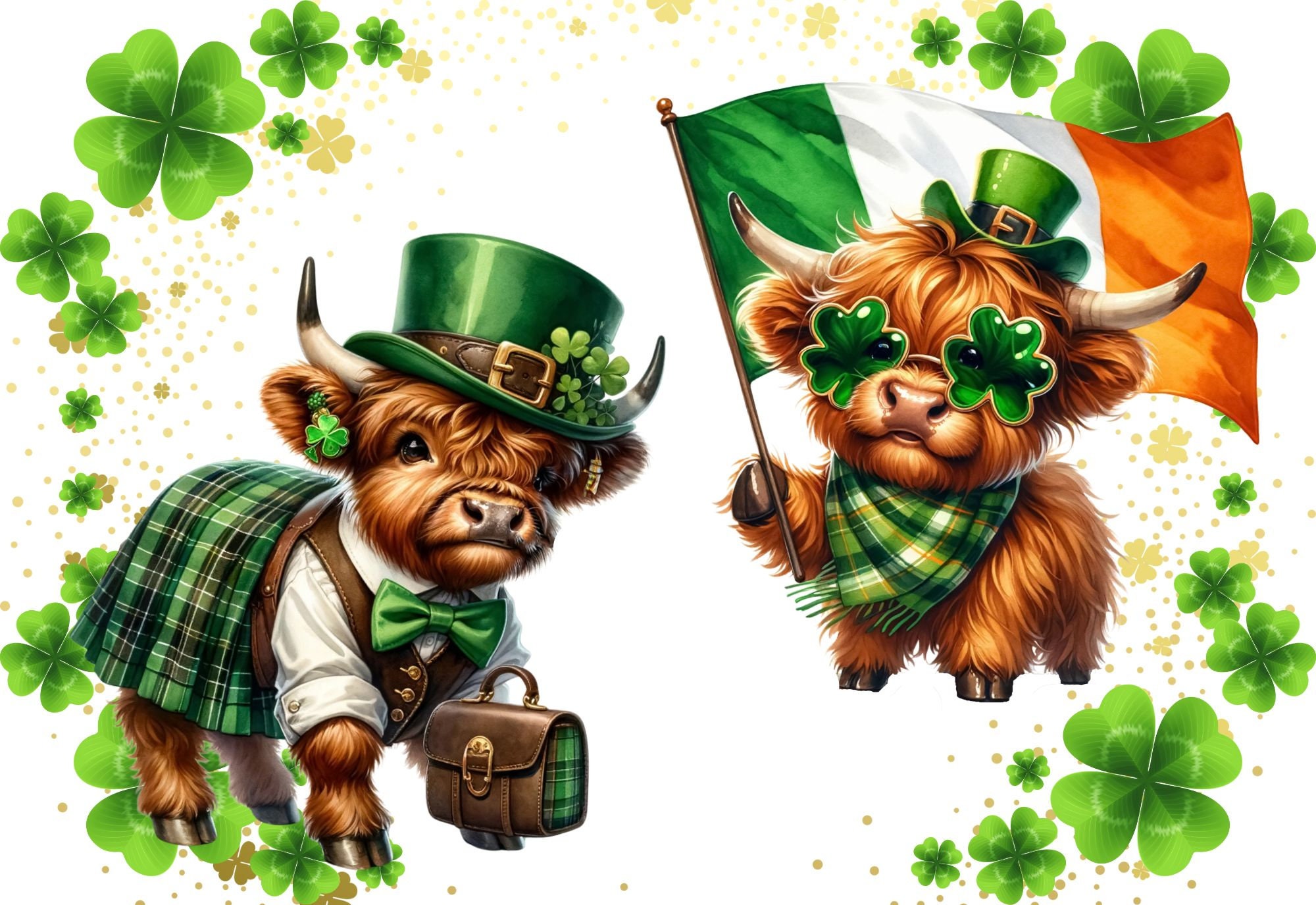 St Patrick Day Highland Cow Clipart, Highland Cow, Cute Saint Patrick ...