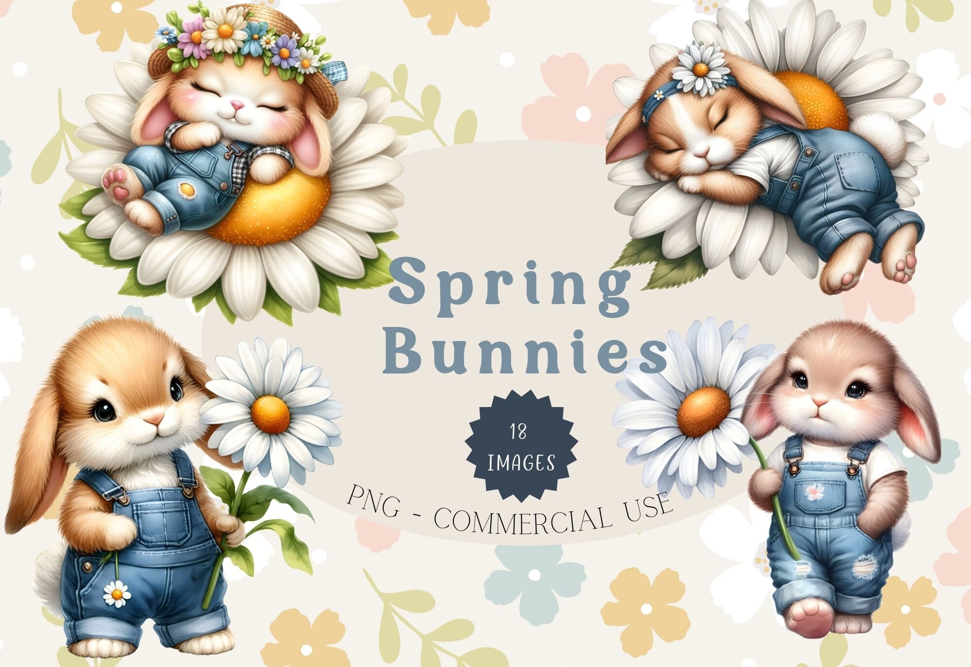 Spring Easter Bunny Clipart, Watercolor Easter Clipart, Watercolor ...