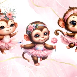 Cute Monkey Clipart, Ballerina Monkey PNG, Watercolor Monkey Clipart ...