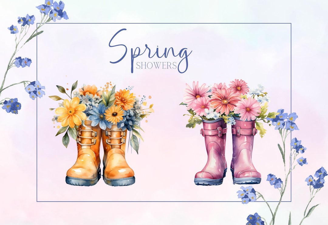 Watercolor Spring Flower Rain Boots Clipart (PNG Digital Download) - Etsy