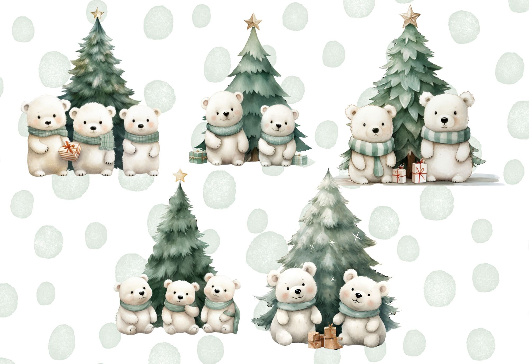 Watercolor Christmas Polar Bear Clipart: Holiday PNG Images (digital ...