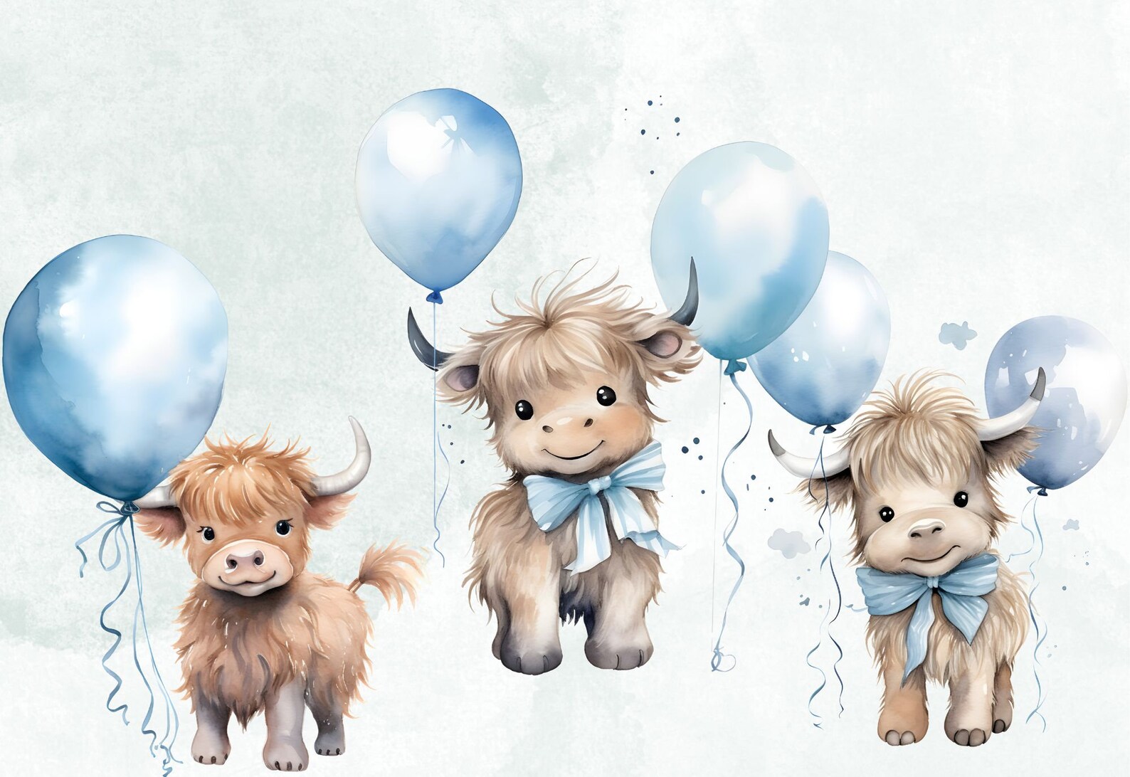 Highland Cow Blue Birthday Clipart Png, Highland Cow PNG, Nursery Print ...