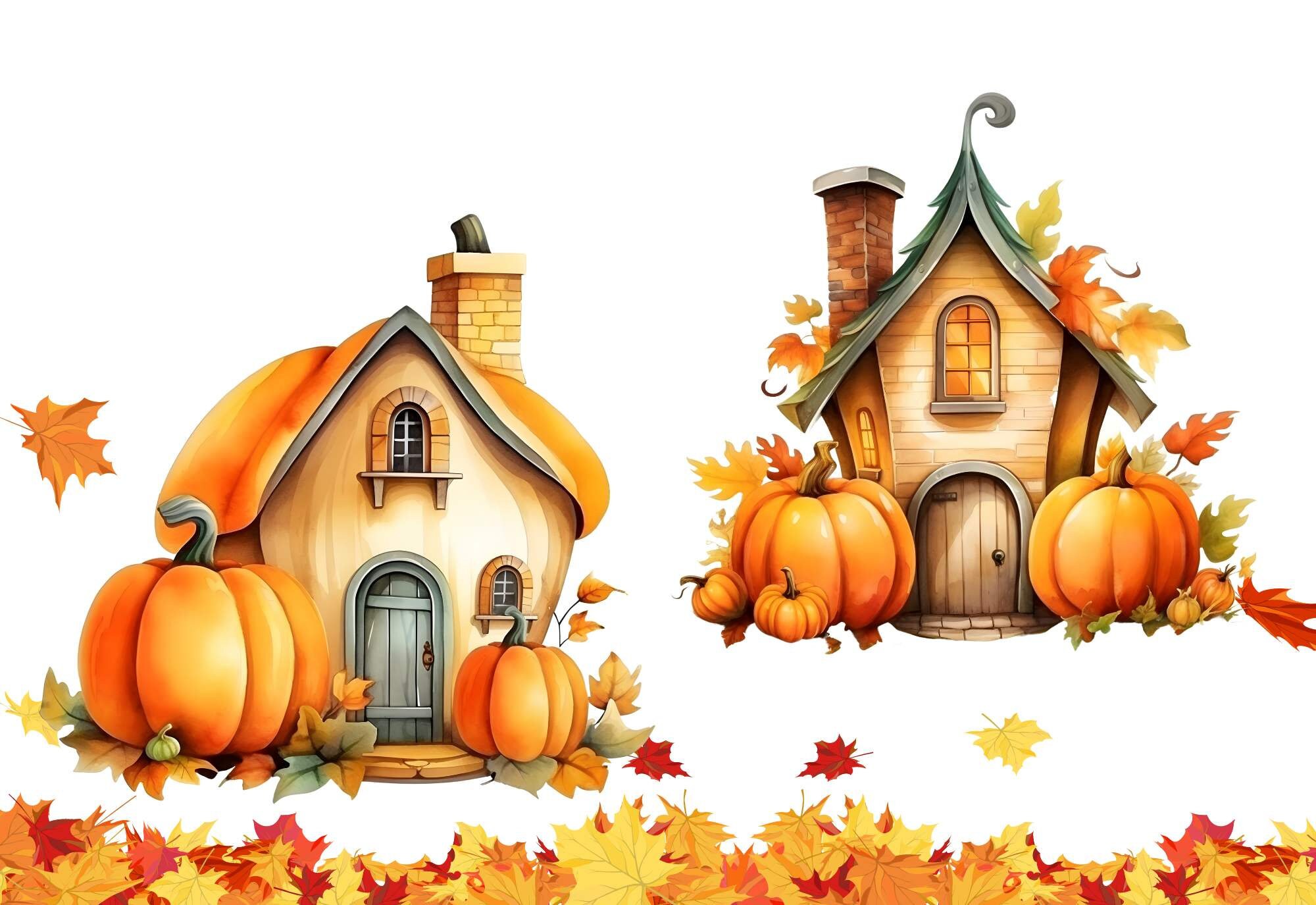 Pumpkin House Clipart, Autumn Fantasy House Clipart, Fall Clipart ...