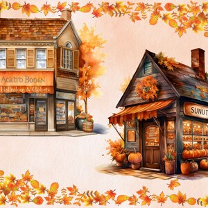 Watercolor Fall Storefronts Clipart - Cute Autumn Shops - PNG- Bakery ...