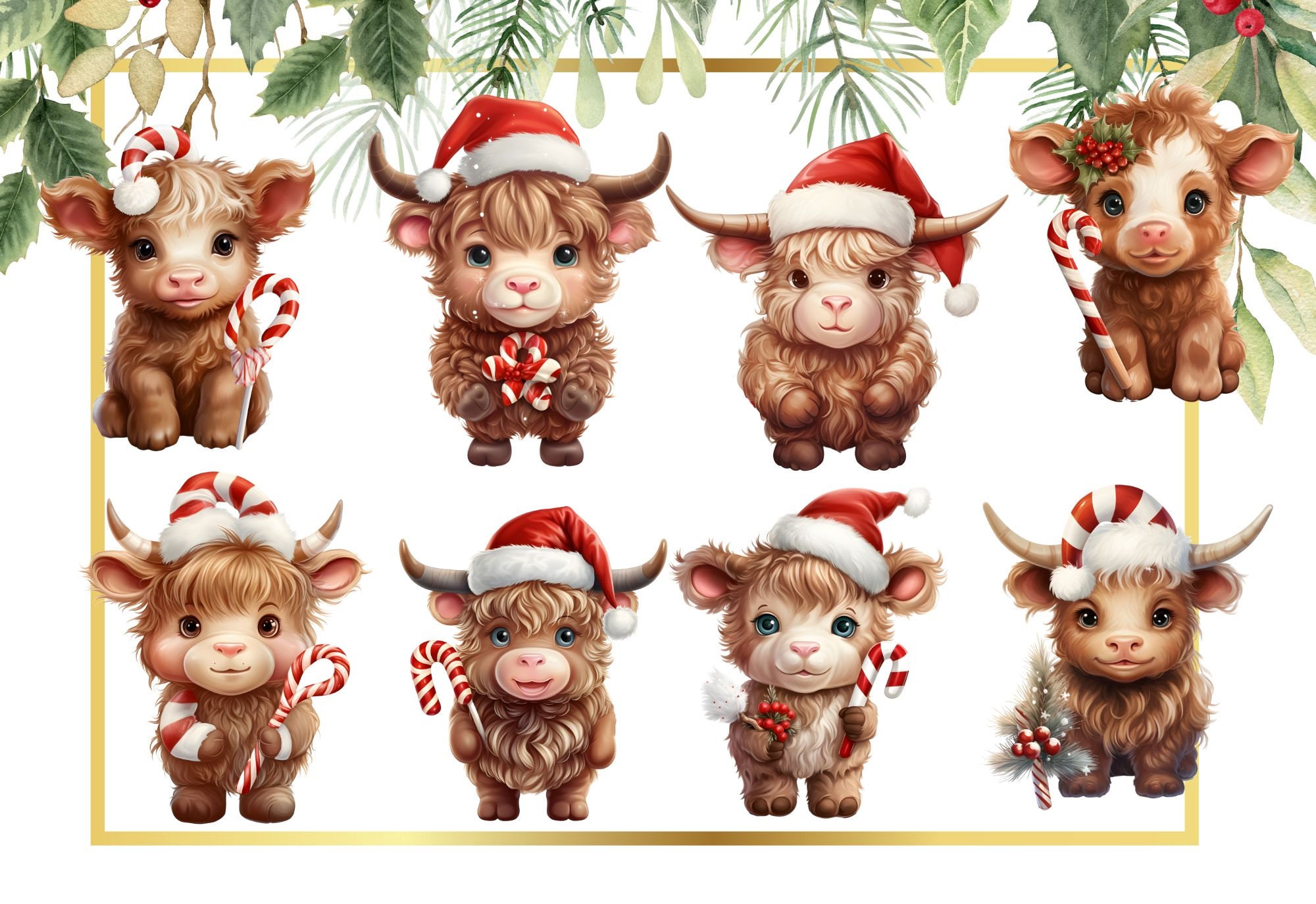 Highland Cow Christmas Clipart Png, Nursery Print, Highland Cow Winter ...