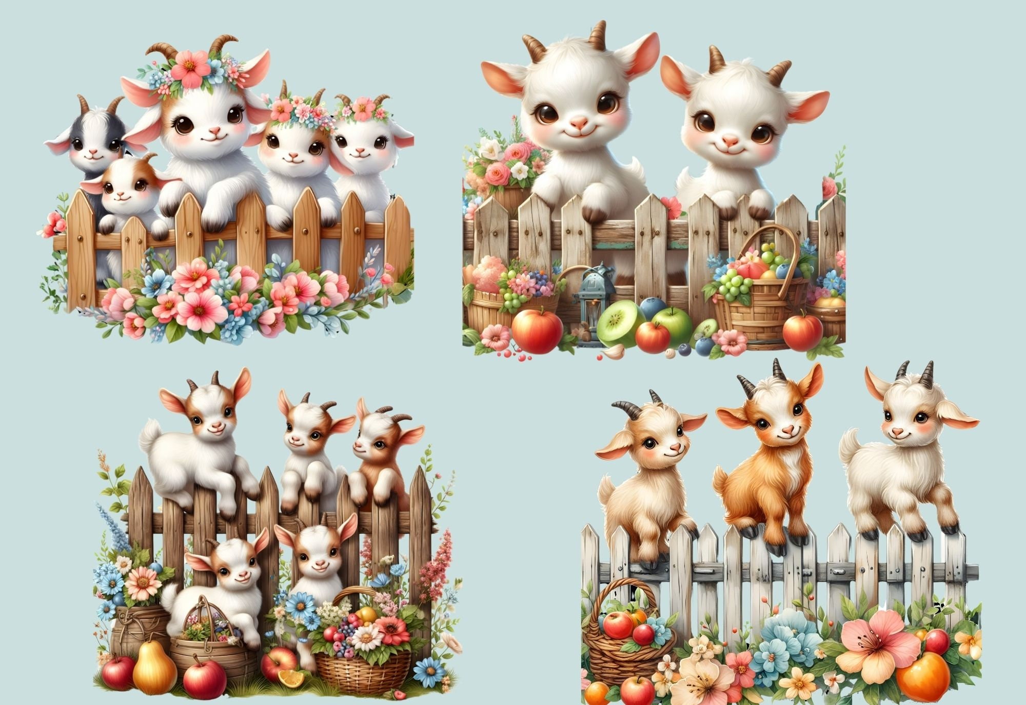 Watercolor Goat Clipart, Farm Animal Clipart, Cute Goats, Cute Farm ...