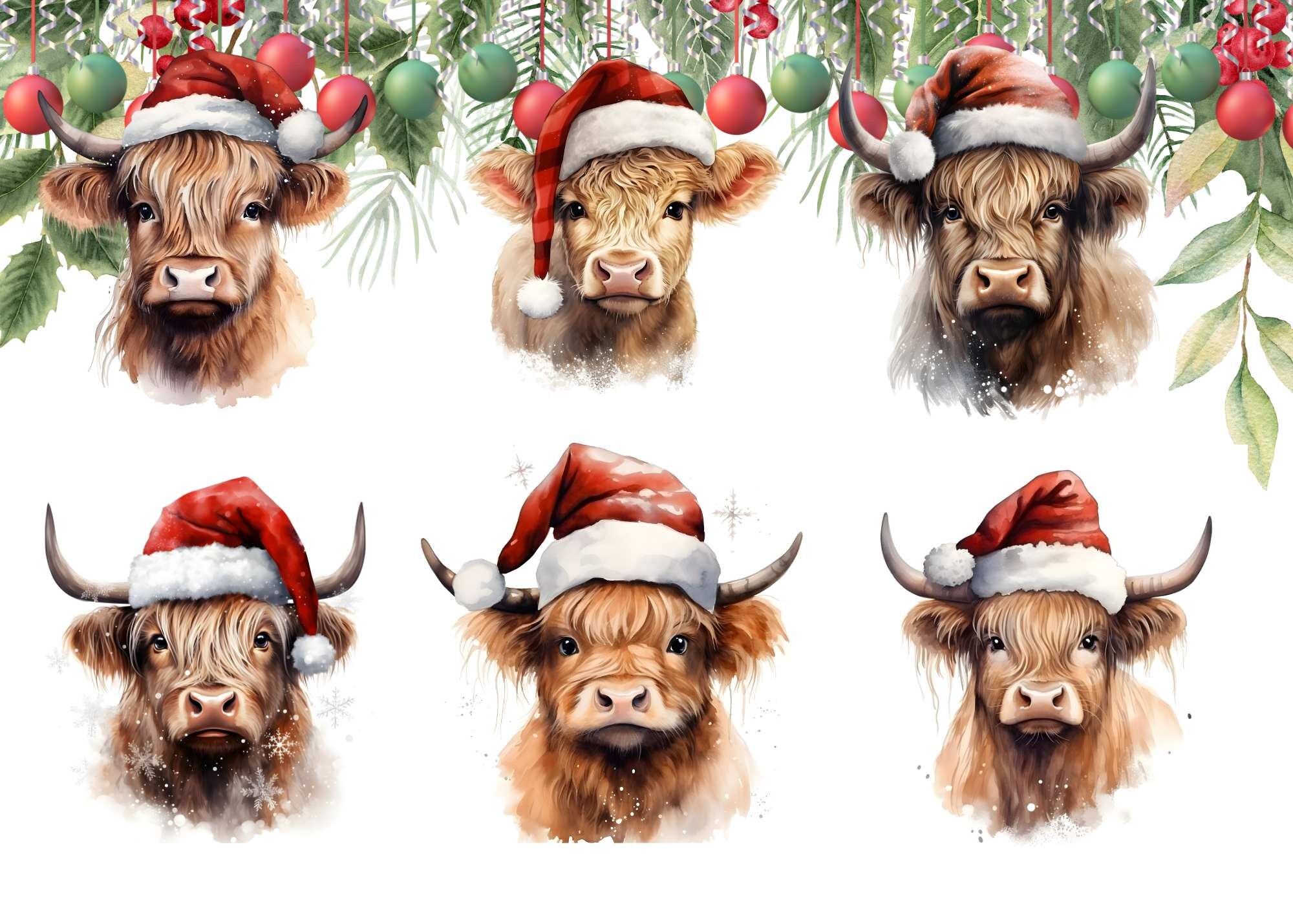 Highland Cow Christmas Clipart Png, Nursery Print, Highland Cow Winter ...