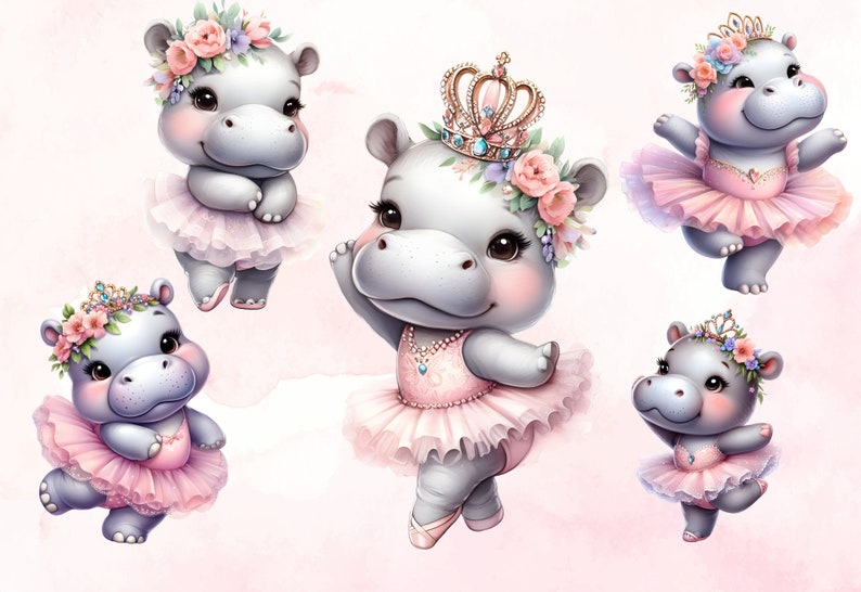 Cute Hippo Ballerina Clipart Png, Nursery Print, Hippo Clipart ...