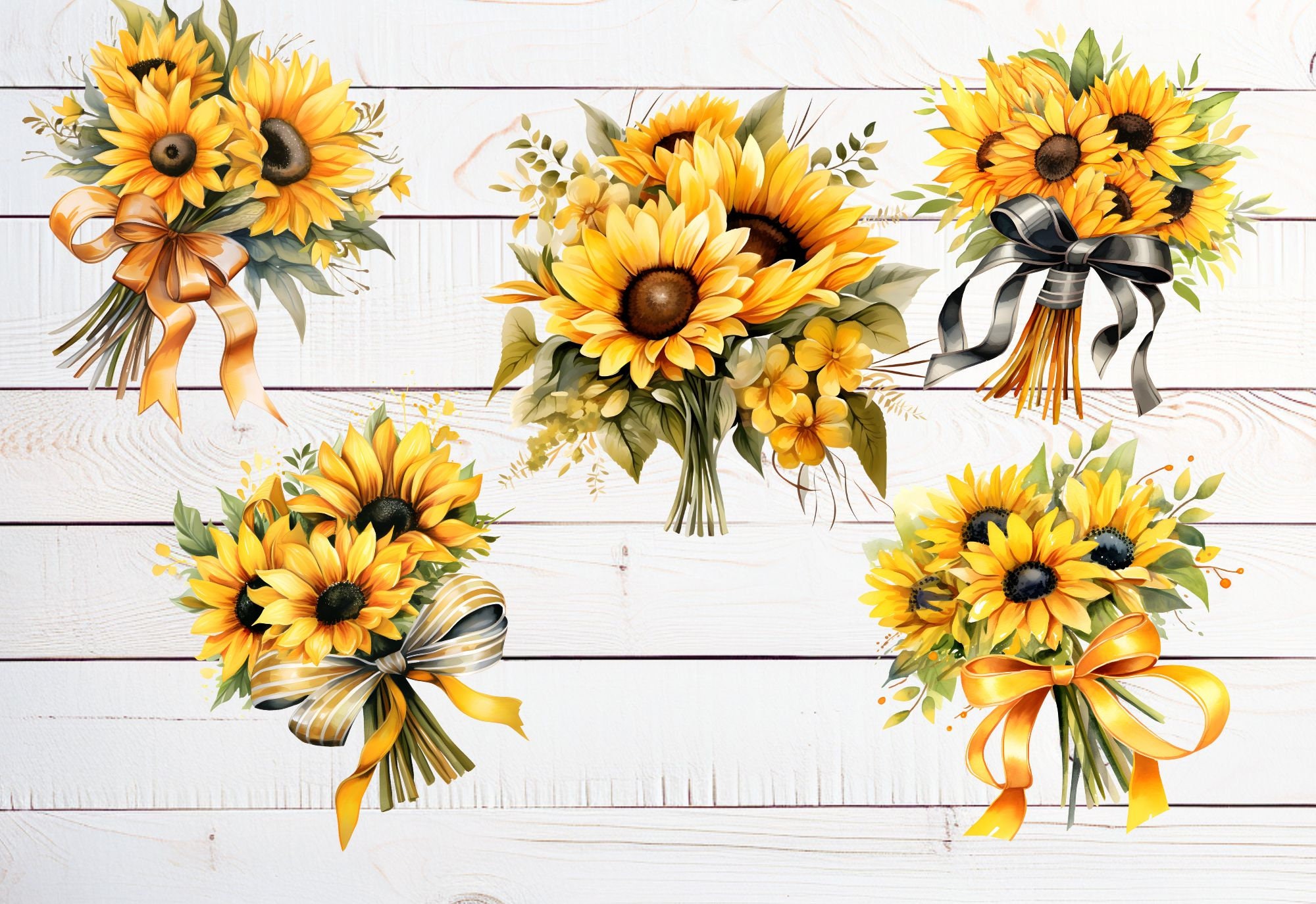 Watercolor Sunflower Clipart Bundle Sunflower PNG Rustic Wedding Boho ...