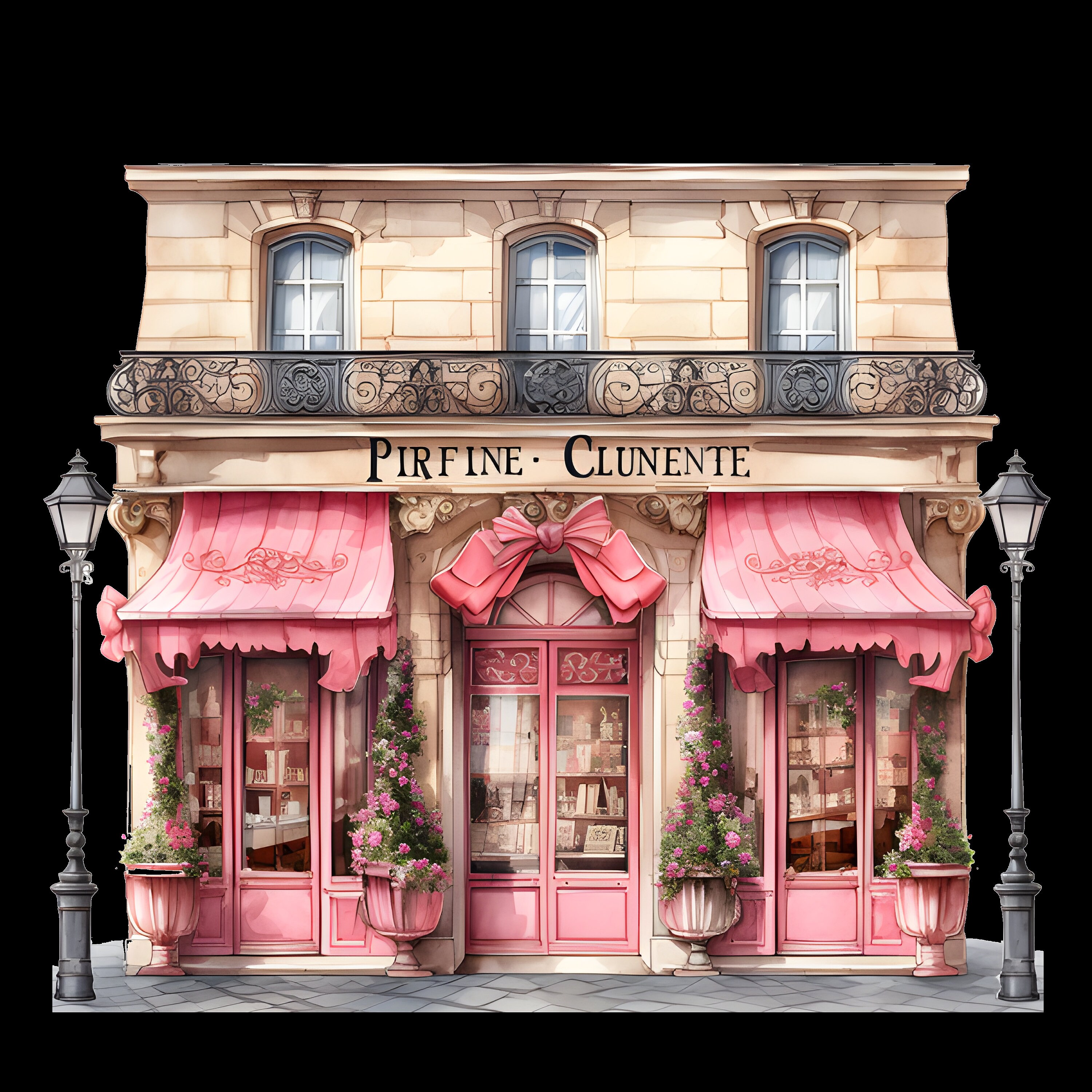 Watercolor Paris Storefronts Clipart: Pink Shops, Commercial Use (PNG) - Etsy