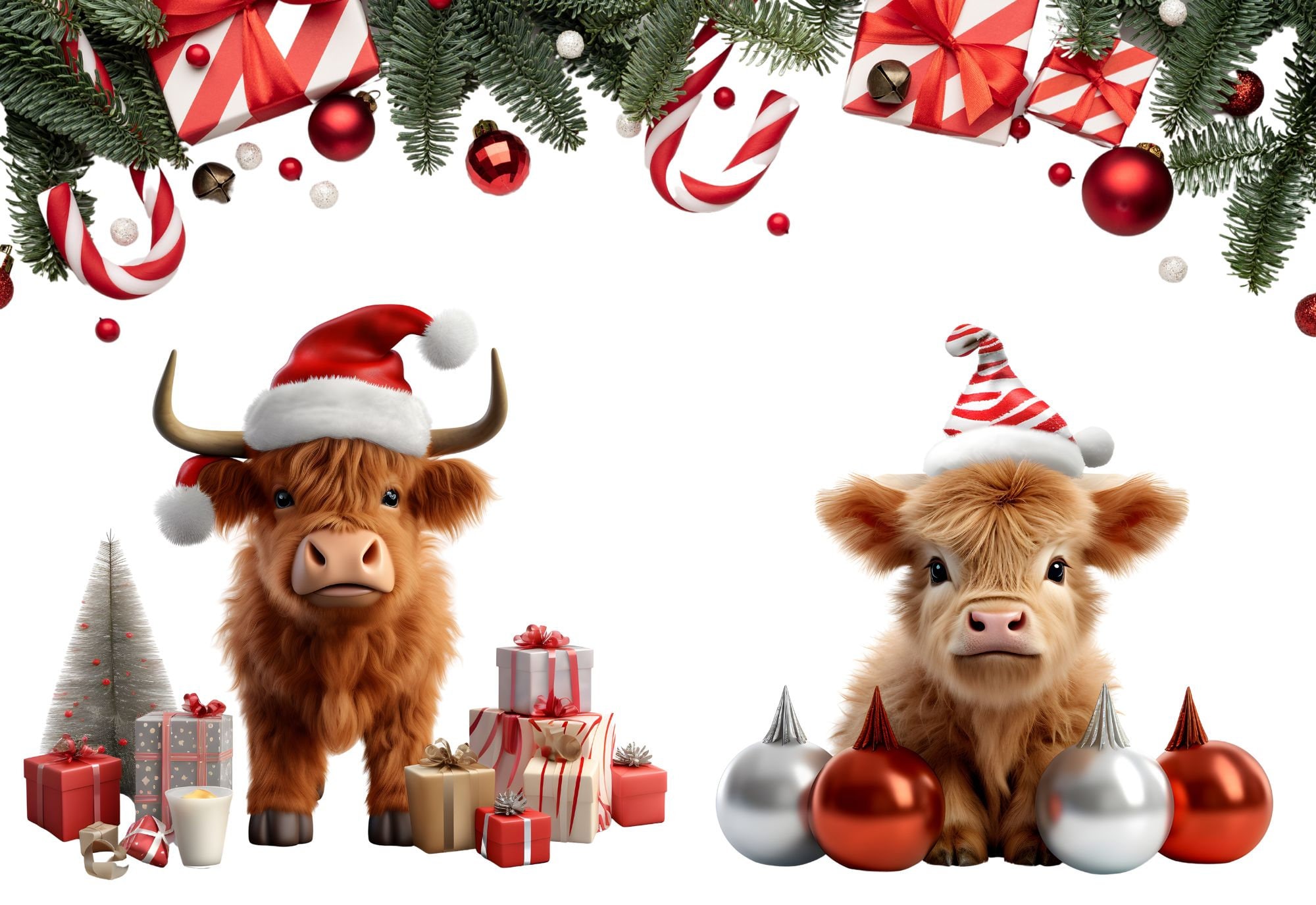 Christmas Highland Cows Christmas Cow Clipart Png Holiday - Etsy
