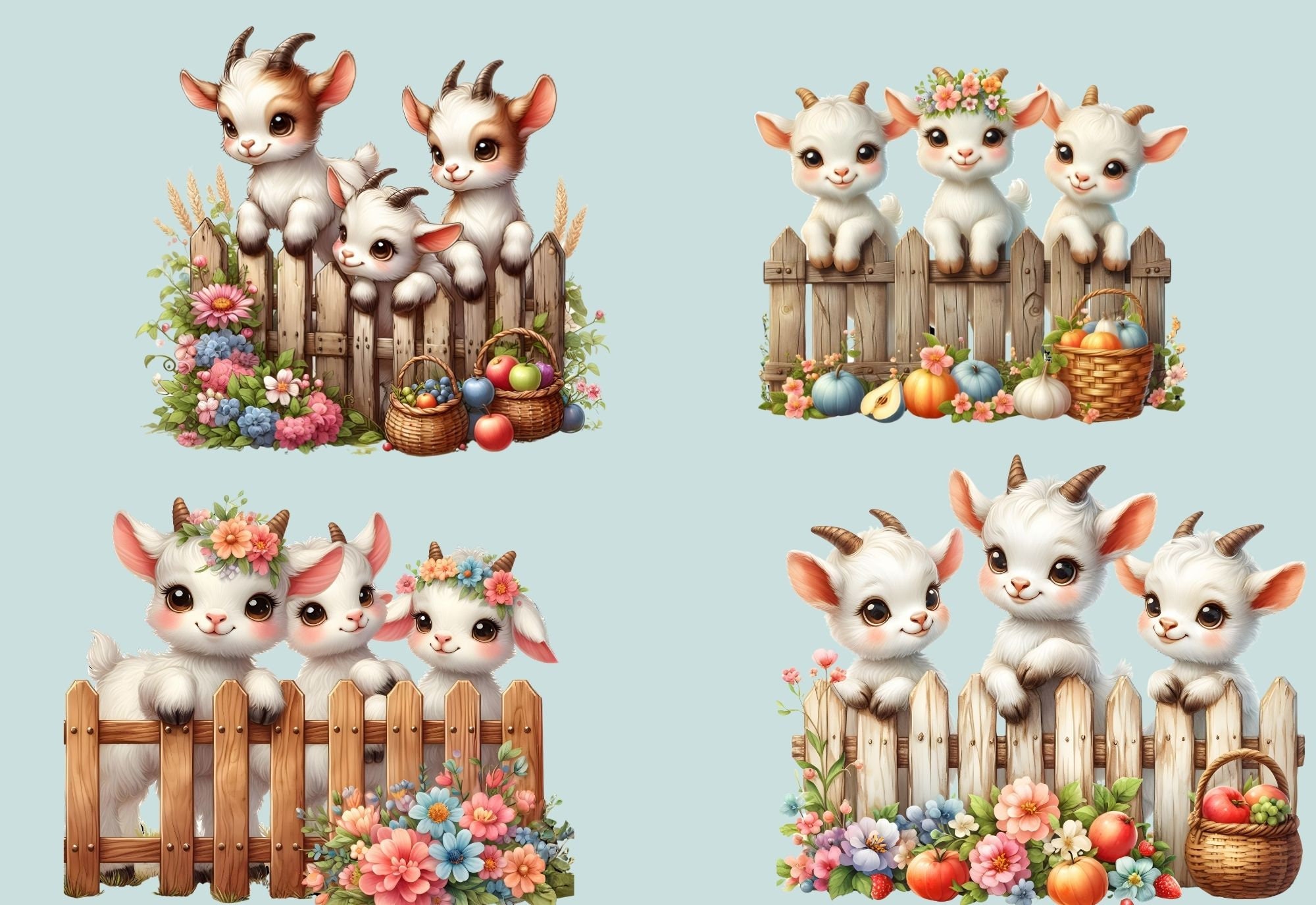 Watercolor Goat Clipart, Farm Animal Clipart, Cute Goats, Cute Farm ...