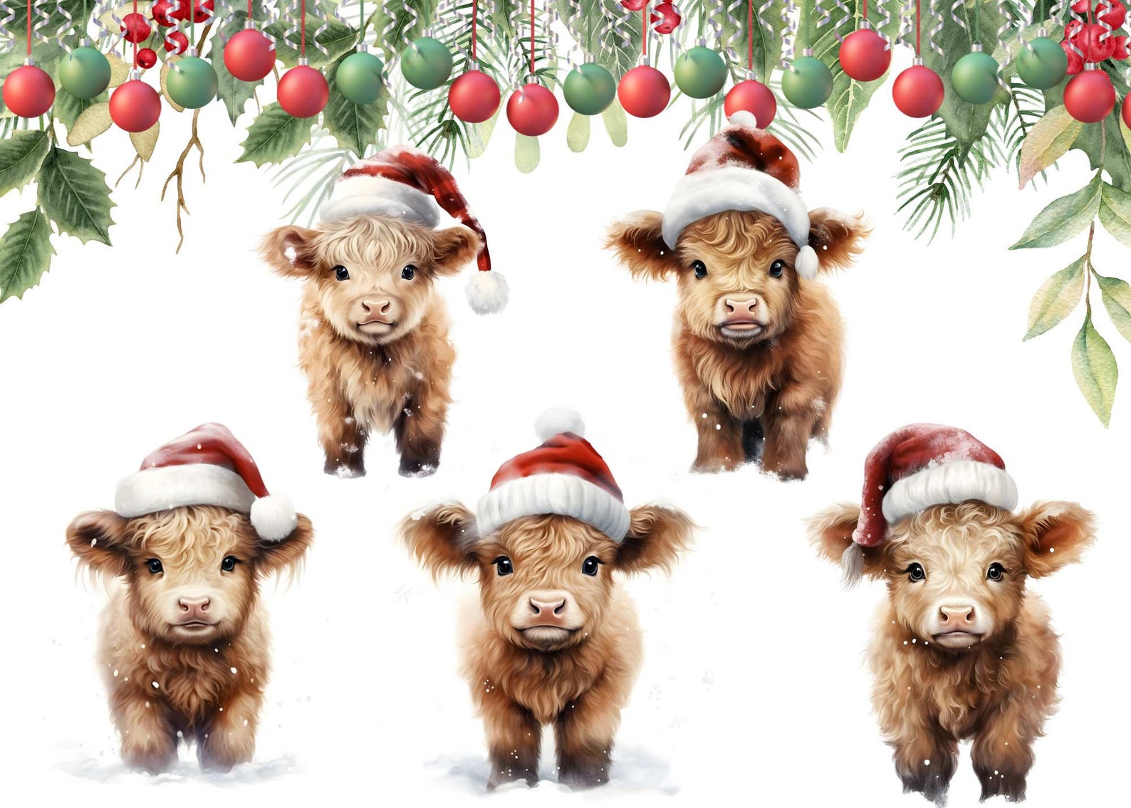 Highland Cow Christmas Clipart Png, Nursery Print, Highland Cow Winter ...