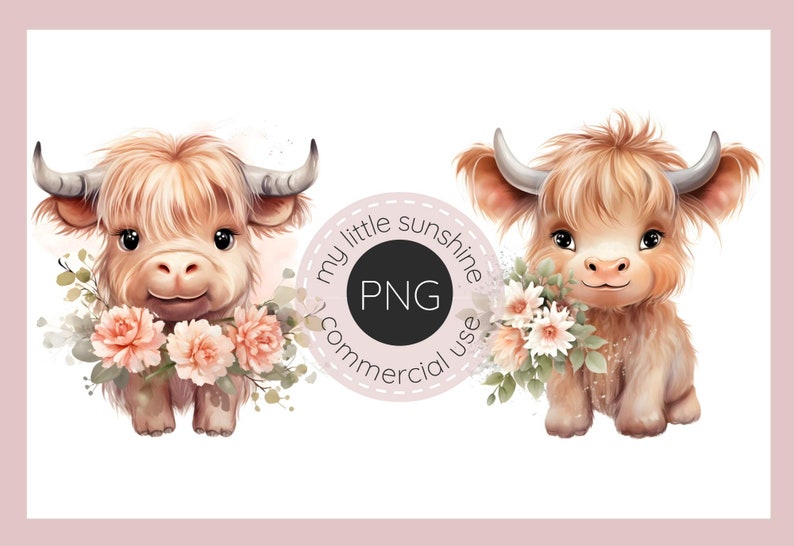 Baby Highland Cow Floral Clipart Png Nursery Print Highland - Etsy UK