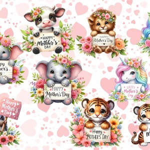 Watercolor Mothers Day Clipart Images, Baby Animals Clipart, Cute ...