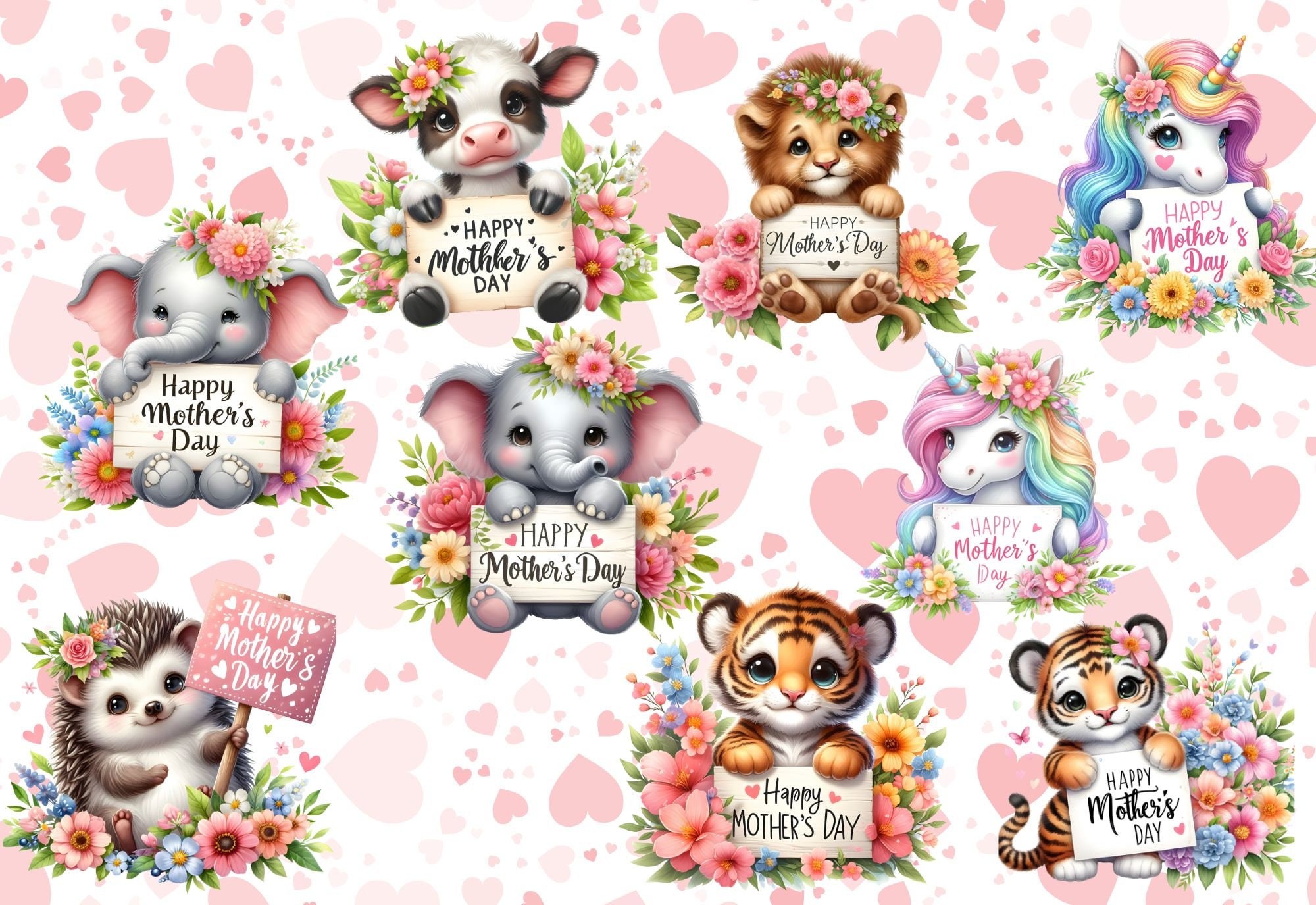 Watercolor Mothers Day Clipart Images, Baby Animals Clipart, Cute ...