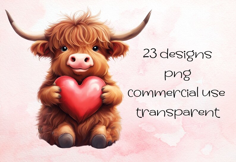 Highland Cow Valentine's Day Clipart PNG, Highland Cow Heart, Romantic ...
